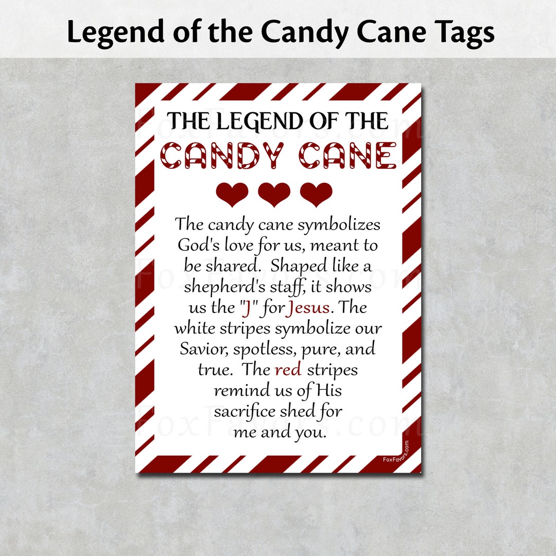 Legend of the Candy Cane Printable Tag, Candy Cane Poem Christmas Tags ...