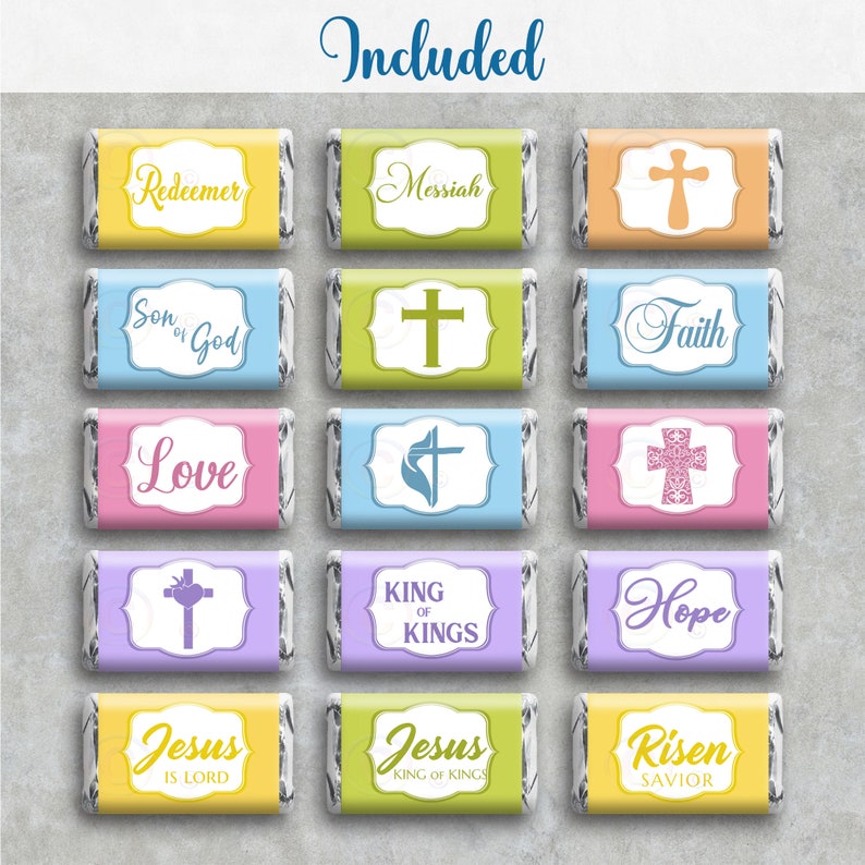 EASTER Jesus Loves You Miniature Candy Bar Wrappers + Tray & Gift Tag ...