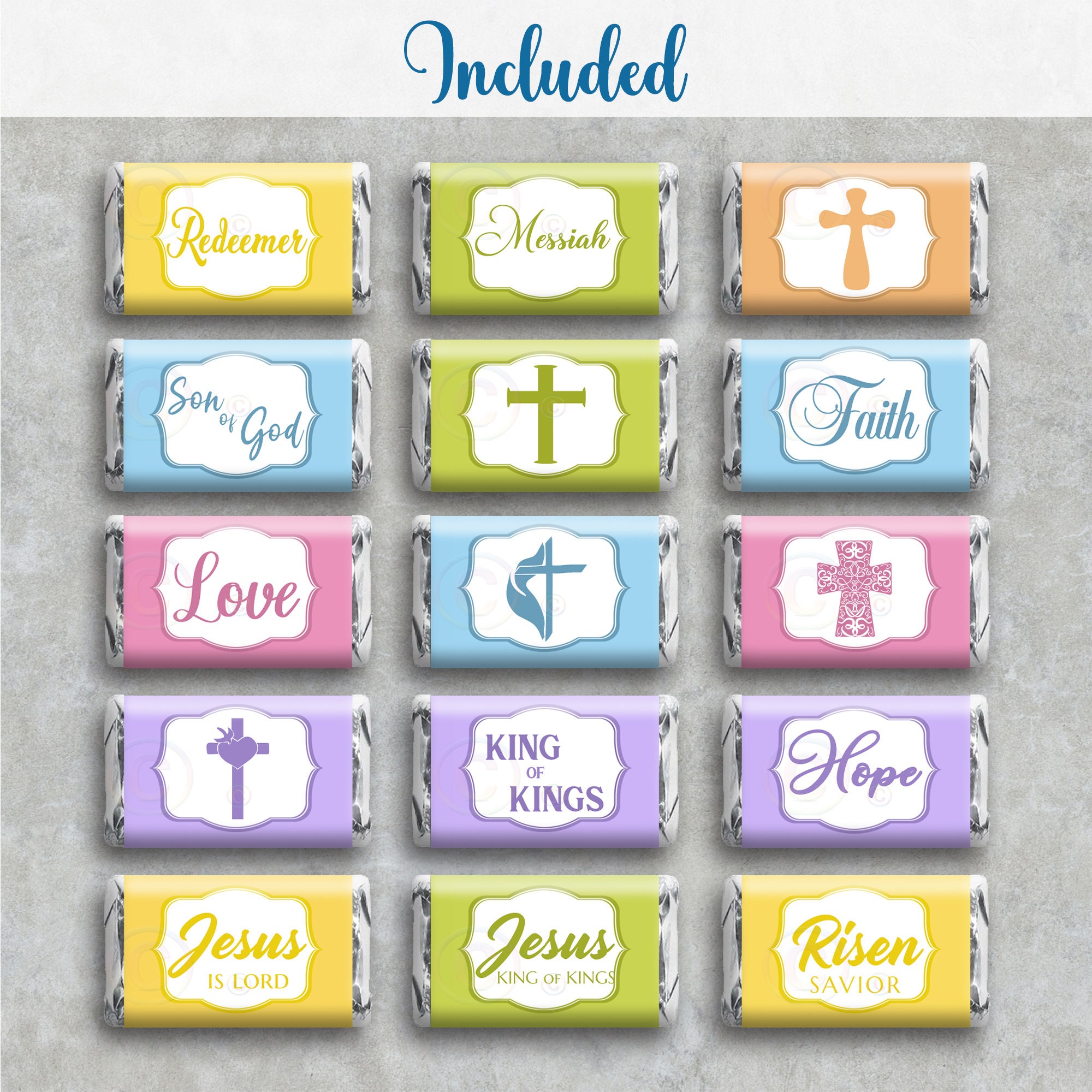 EASTER Jesus Loves You Miniature Candy Bar Wrappers + Tray & Gift Tag ...
