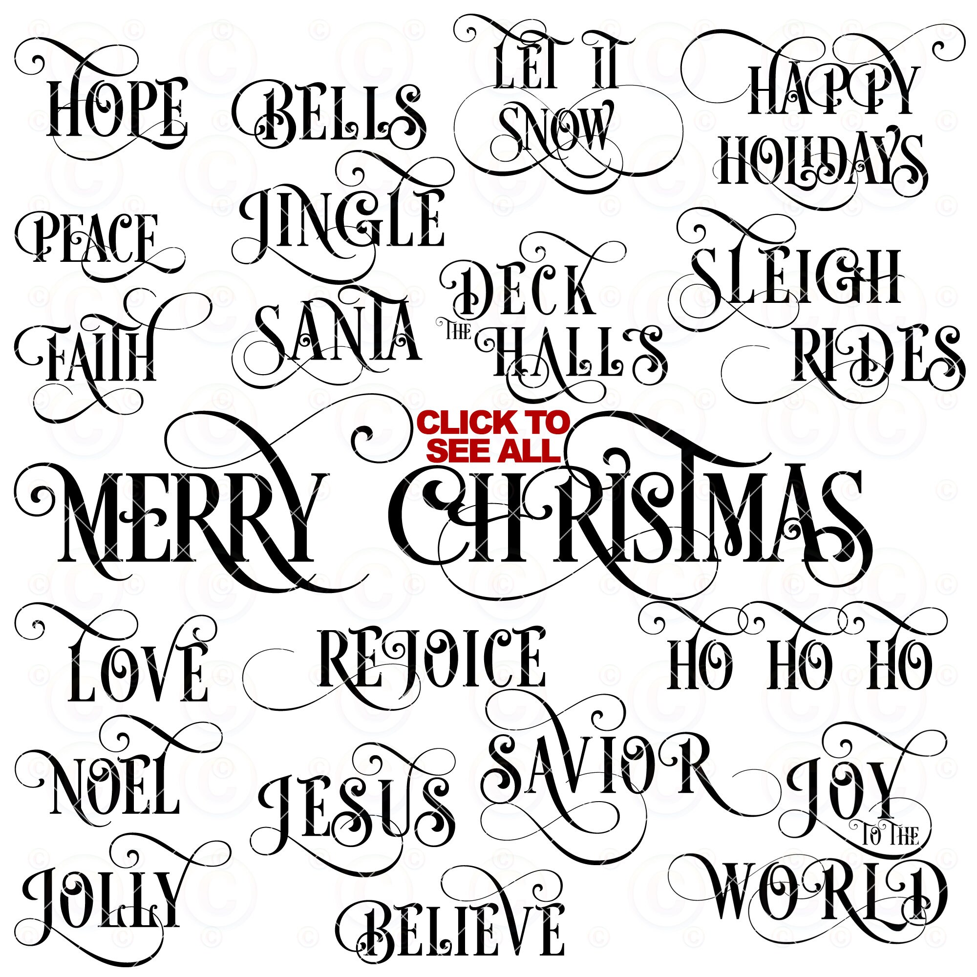 Merry Christmas SVG Script Elegant Font Green Red Christmas | Etsy