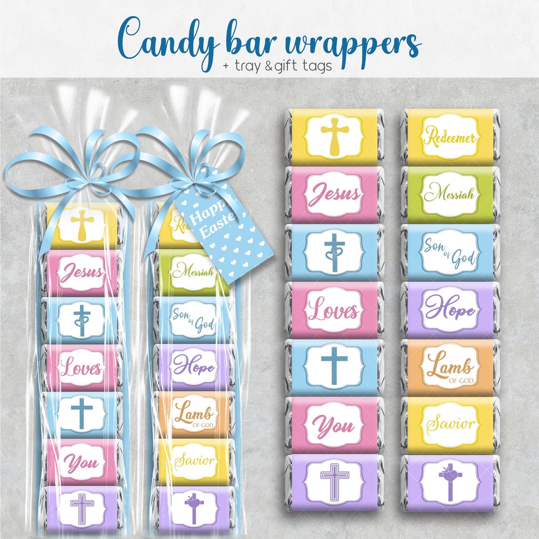 EASTER Jesus Loves You Miniature Candy Bar Wrappers + Tray & Gift Tag ...