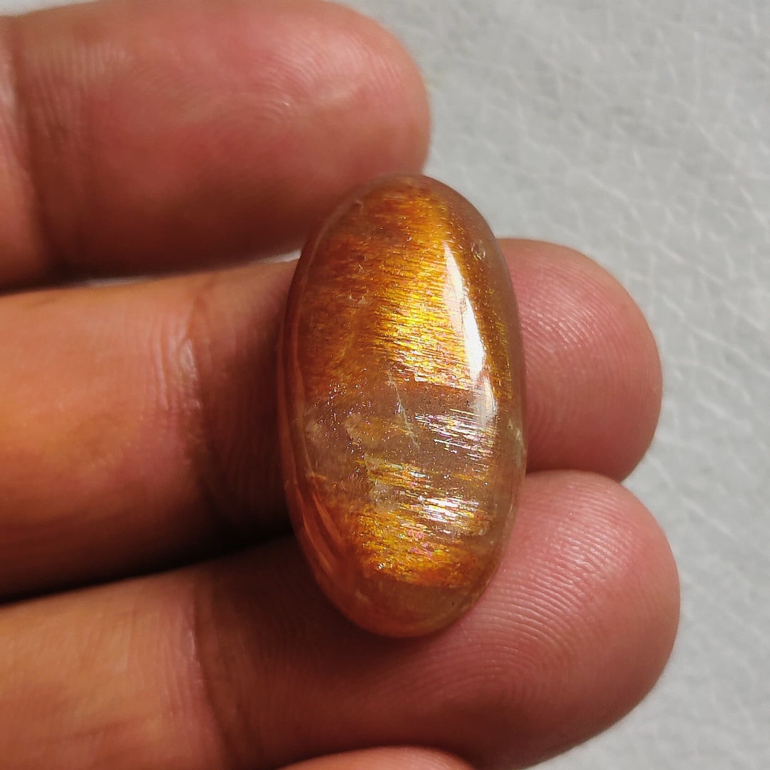 Rainbow Meteor Shower Sunstone Cabochon, 27X14X6 MM 100% Natural Oval ...