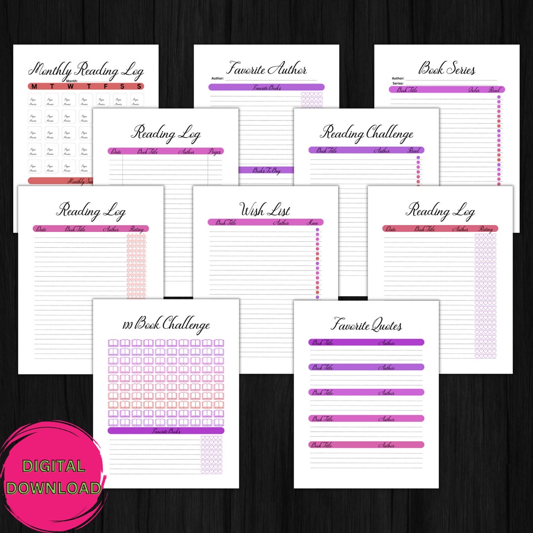 Printable Reading Log, Reading Challenge Logs, Book Lover Reading ...