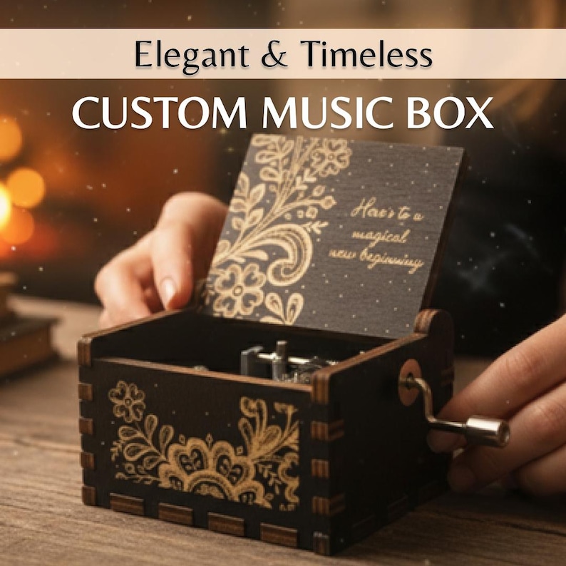 Engraved Floral Wooden Music Box | Custom Song, Personalized Keepsake ...