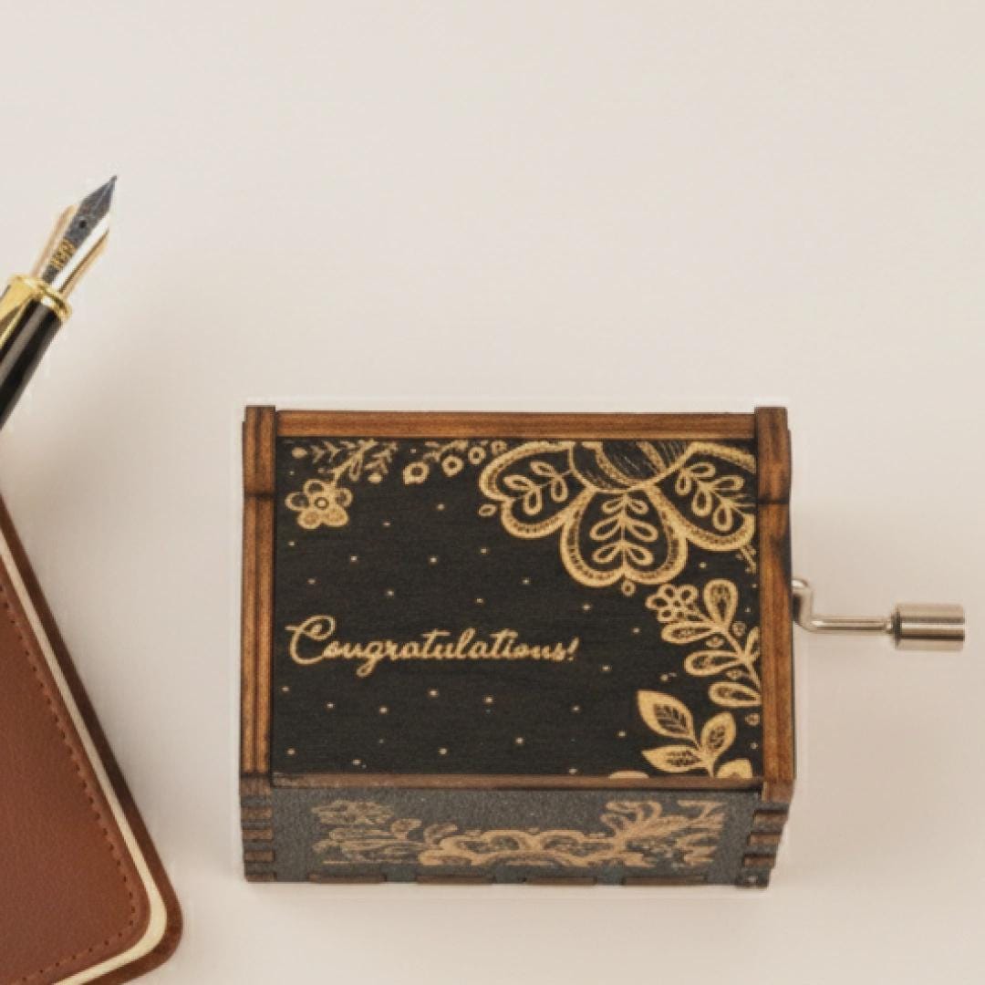Engraved Floral Wooden Music Box | Custom Song, Personalized Keepsake ...