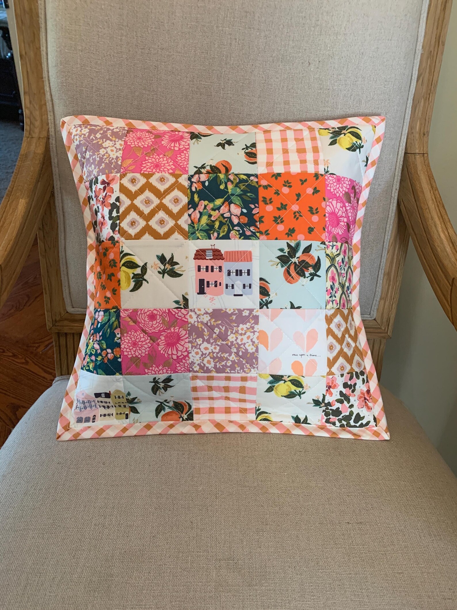 Quilted Patchwork Pillow Cover-throw Pillow-cottage-farmhouse ...