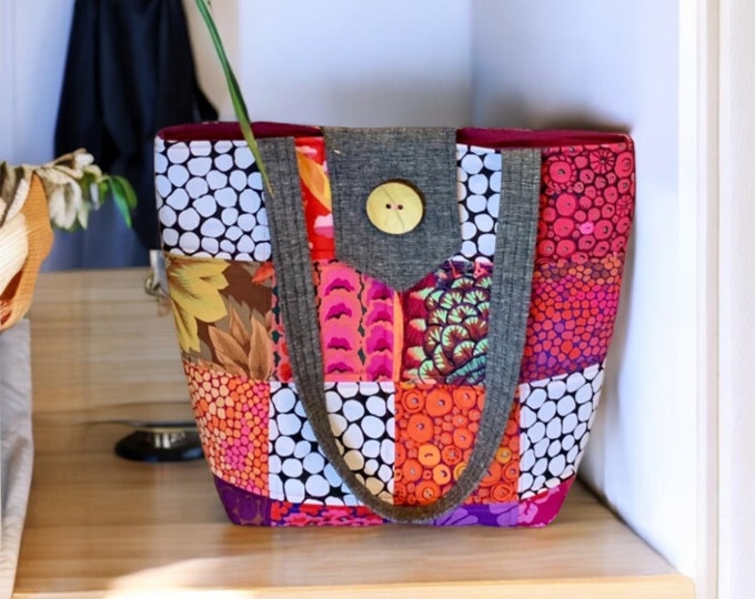 Patchwork Quilted Tote Bag: Boho Market Bag With Coconut Button - Etsy