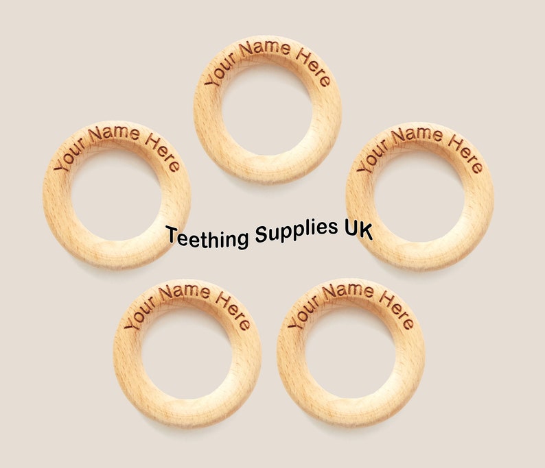 Personalised Wooden Teething Rings With Logo or Your Own Text - Etsy UK