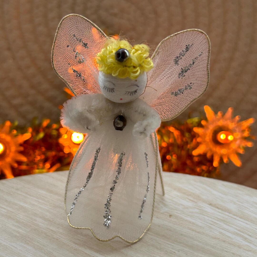 Vintage Christmas Angel Spun Cotton Christmas Angel Ornament Putz Angel ...