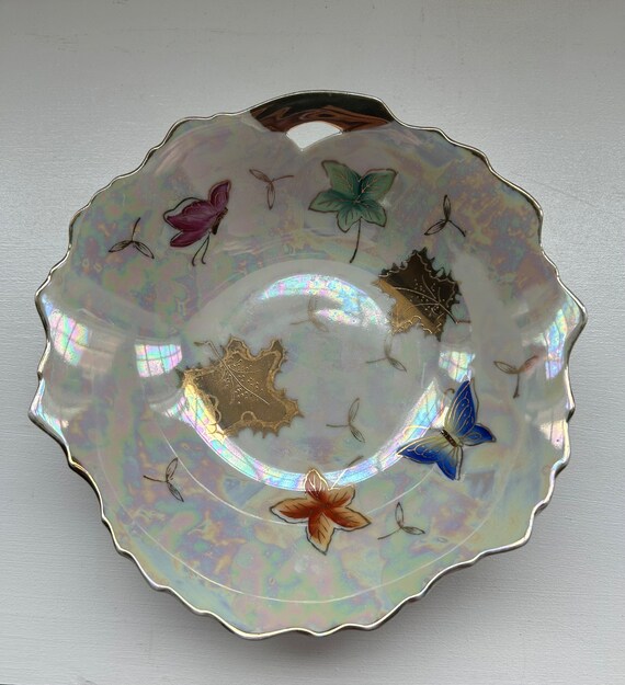 Vintage Lusterware Bowl With Gold Leaves Flowers and - Etsy