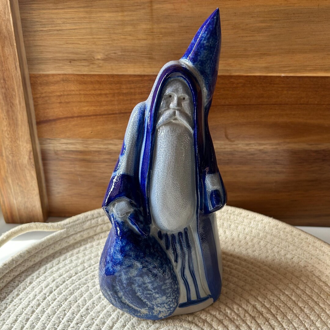 Vintage Eldreth Pottery Santa Blue Salt Glazed 1999 Signed Dave Eldreth ...