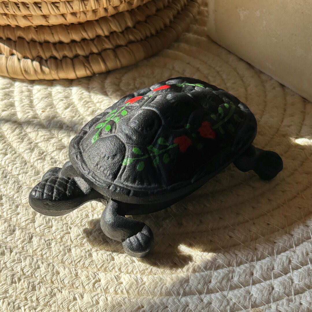 Vintage Hand Painted Cast Iron Turtle Trinket Box - Etsy