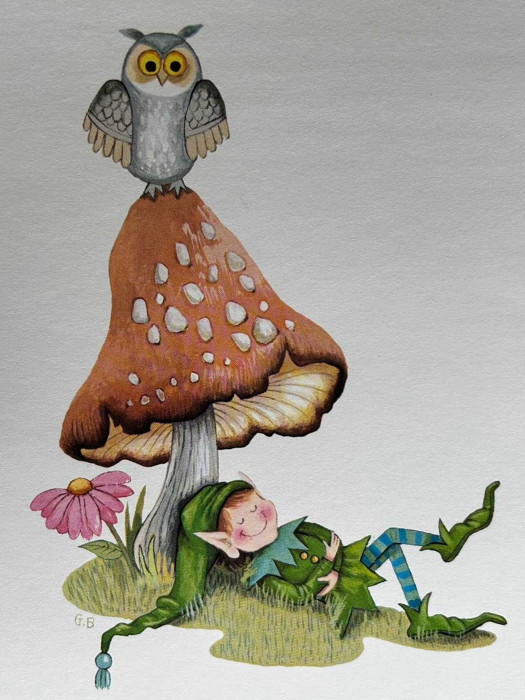 Vintage Print Elf/pixie Under Mushroom With Owl by George Buckett ...