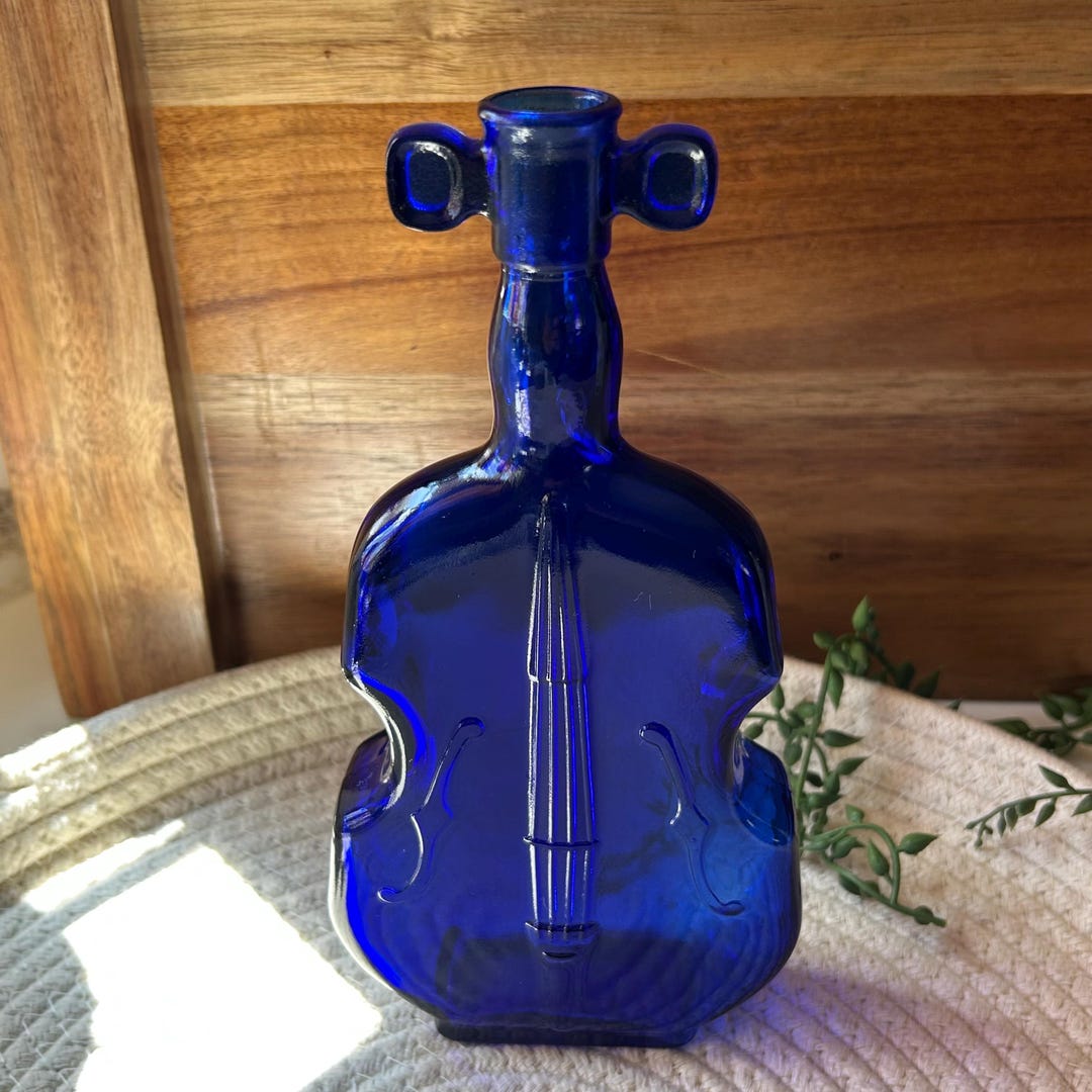 Vintage Cobalt Blue Glass Decanter Bottle Vase Violin Cello Shaped - Etsy