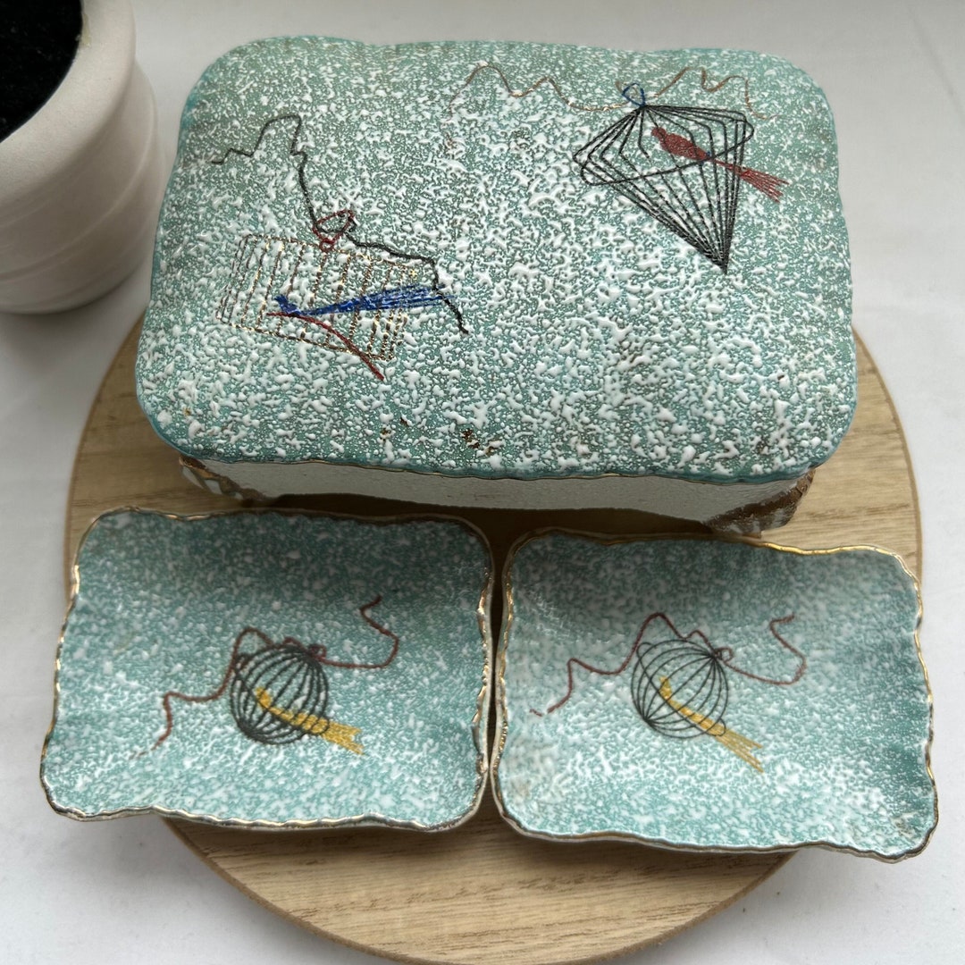 Atomic Blue Mid Century Modern Vanity Set Box With 2 Ring/trinket Trays ...