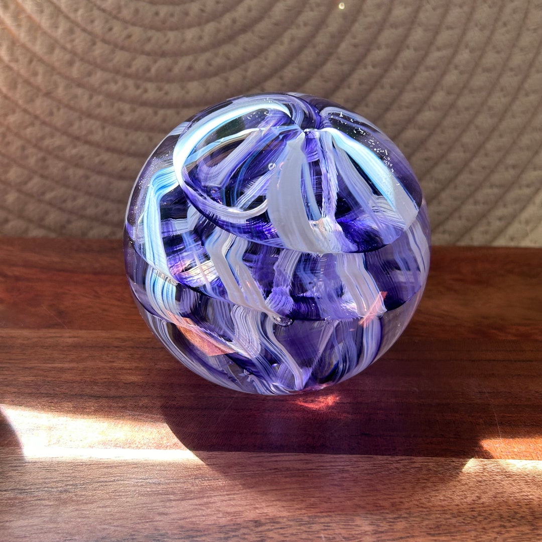 Beautiful Handmade Purple Glass Paperweight Signed Great on Windowsill ...