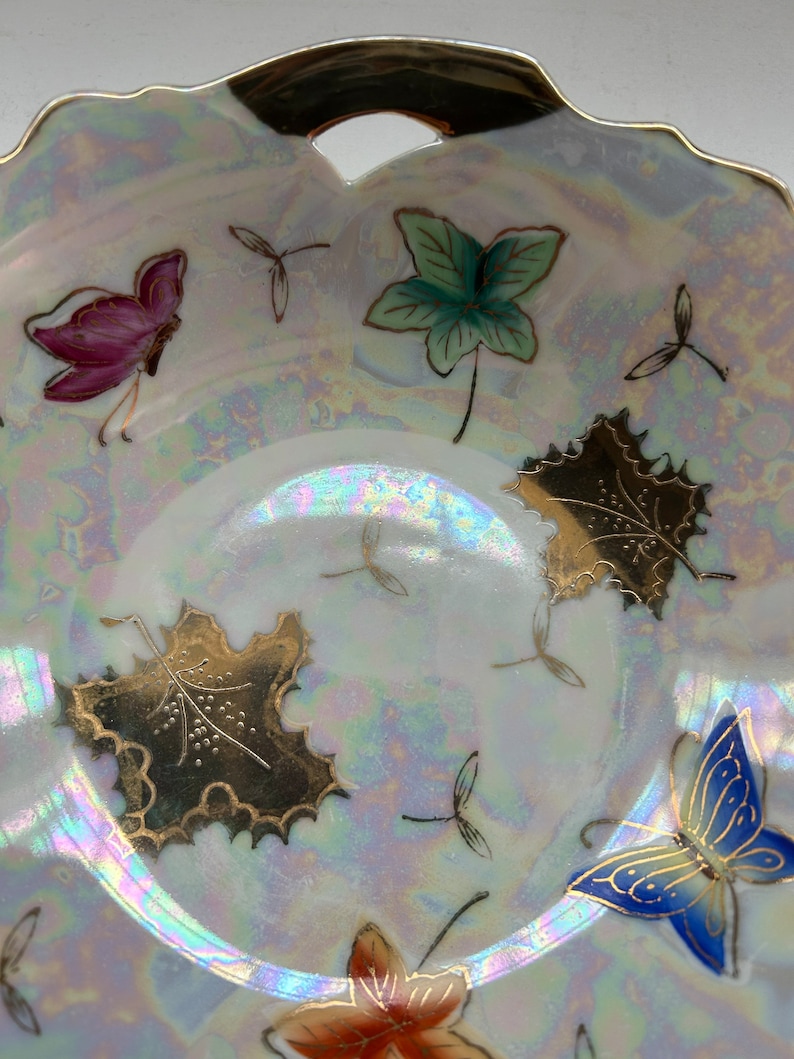 Vintage Lusterware Bowl With Gold Leaves, Flowers and Butterflies ...