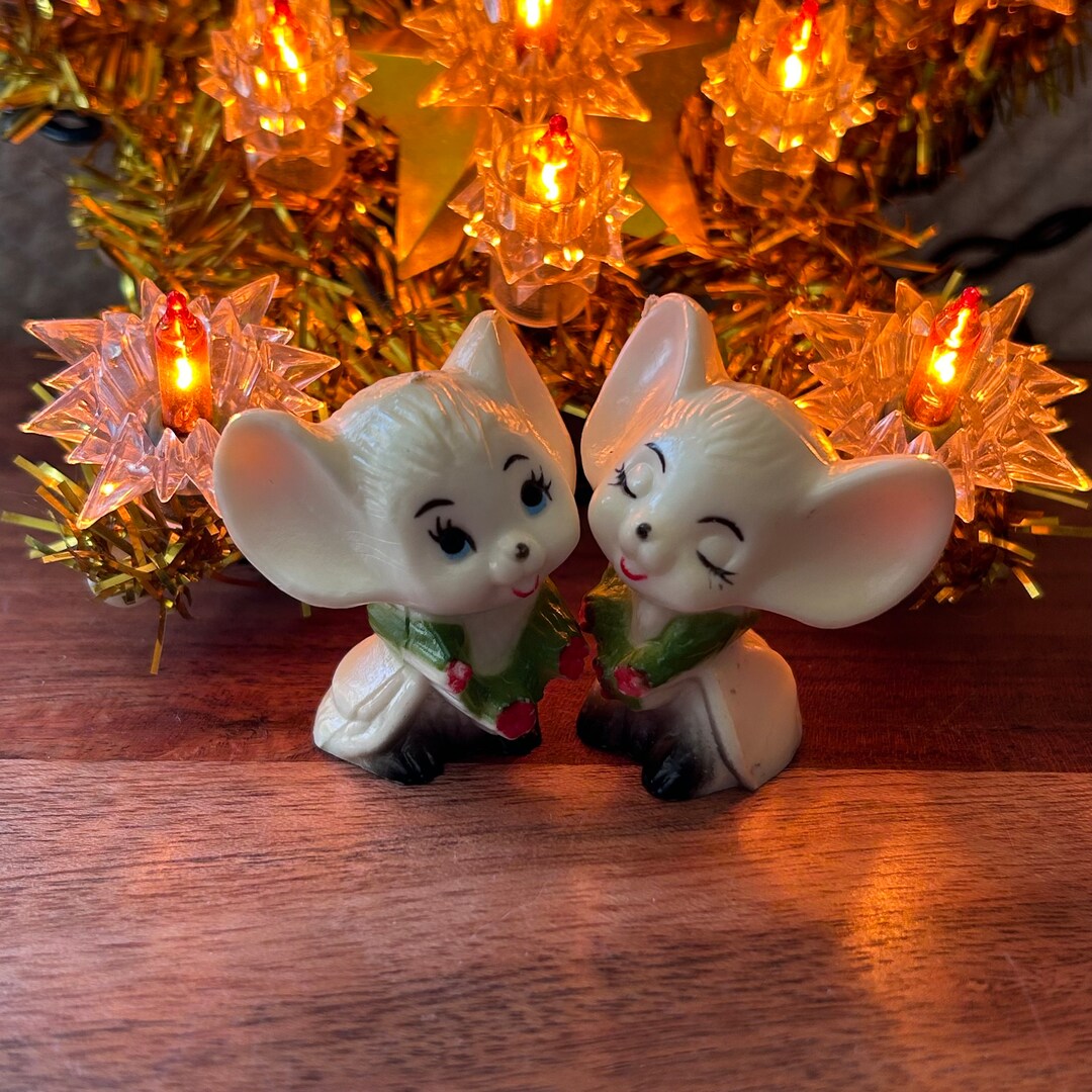 Cutest Pair of Christmas Mice Figurines Hard Plastic 1950’s Hong Kong ...