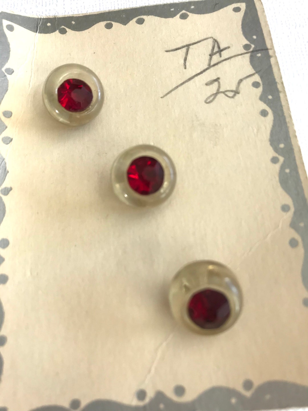 Vintage Transparent Shank Buttons With Ruby Red Rhinestones - Etsy