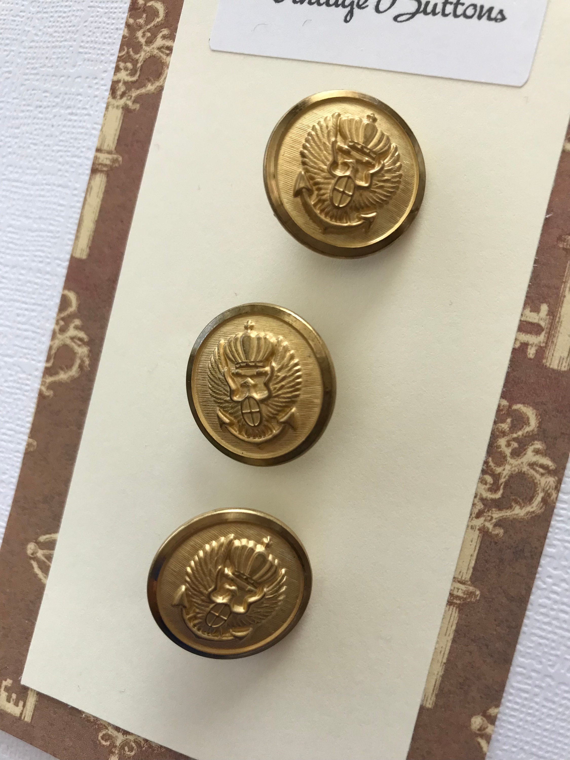 Vintage Gold Metal Blazer Buttons With Eagle and Crown Crest 20mm on ...