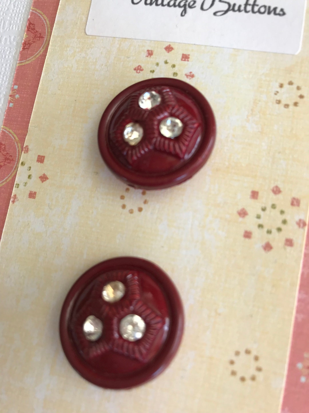 1960's Vintage Set Maroon Red Shank Rhinestone Buttons Set of 2, 22mm ...