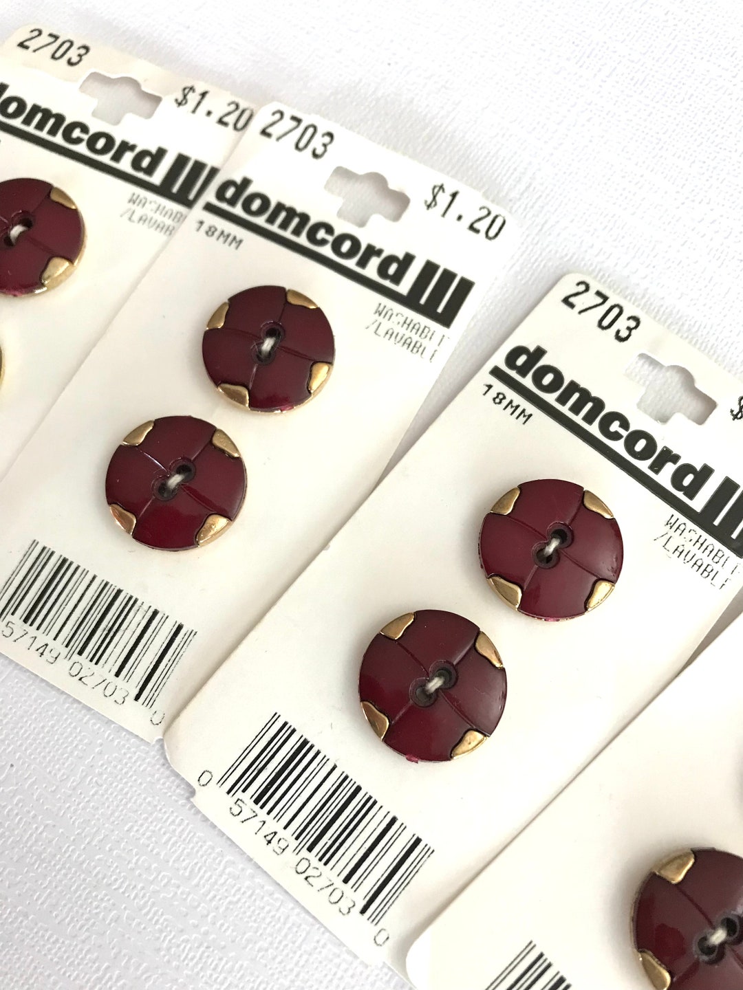 Vintage Set of 8 Maroon and Gold Buttons Metal Look Plastic Buttons for ...