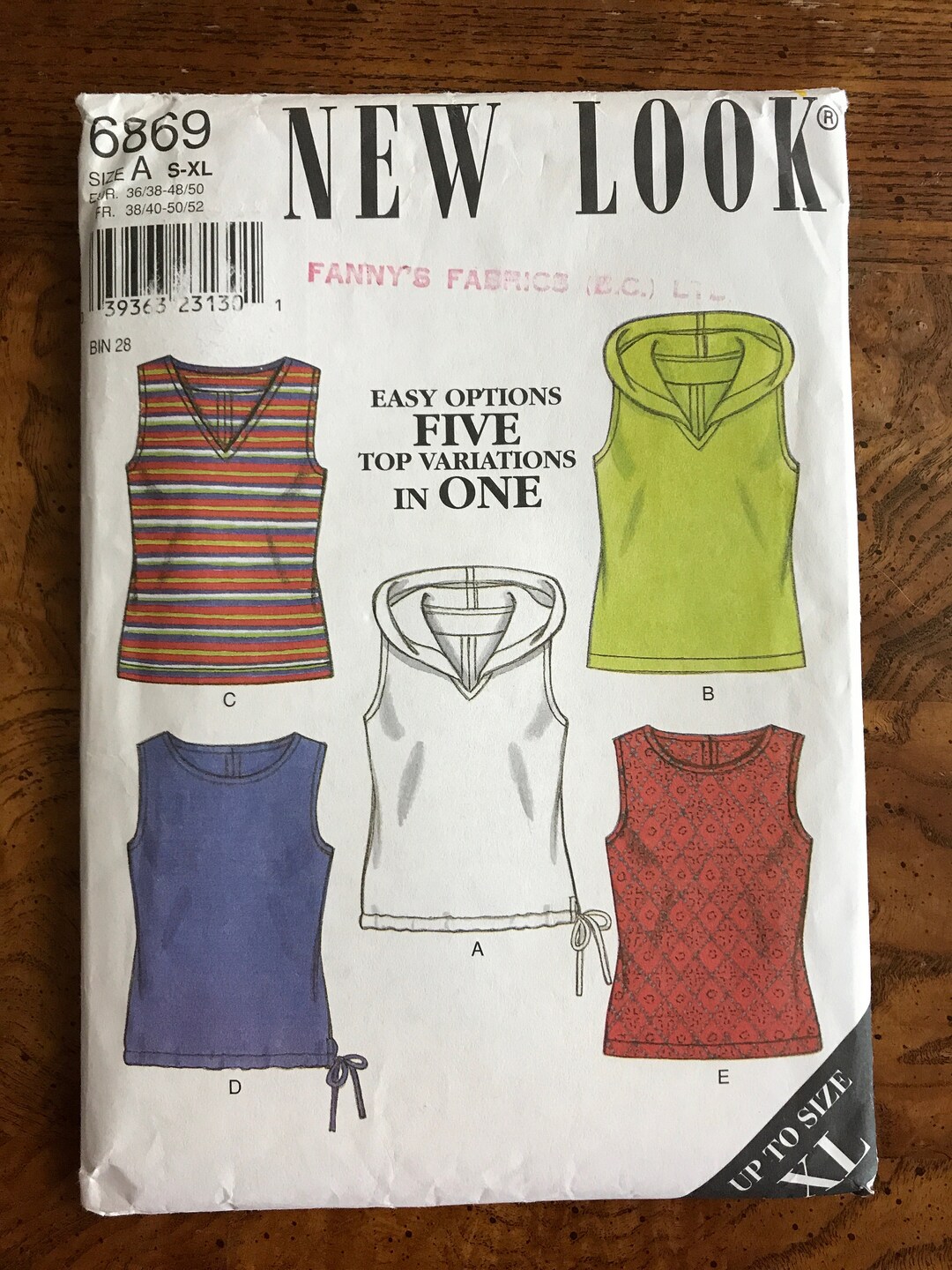 1990's New Look 6869 Top Sewing Pattern Size A, S-M-L XL Easy Options ...