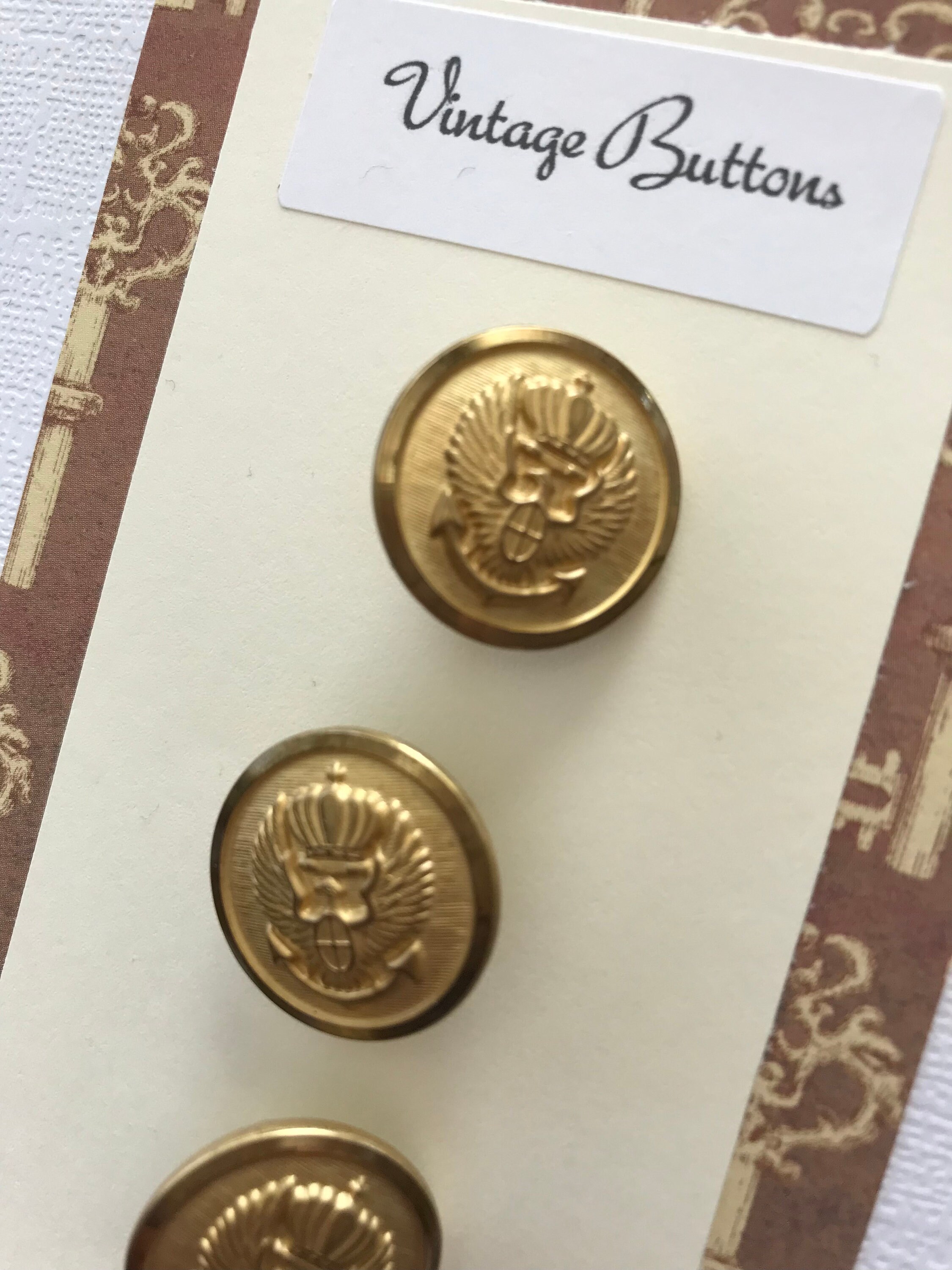 Vintage Gold Metal Blazer Buttons With Eagle and Crown Crest 20mm on ...