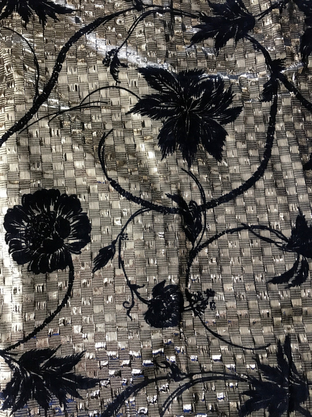 Vintage 80's Burnout Floral Velvet Lace Fabric, 3.6 Meters Gold and ...