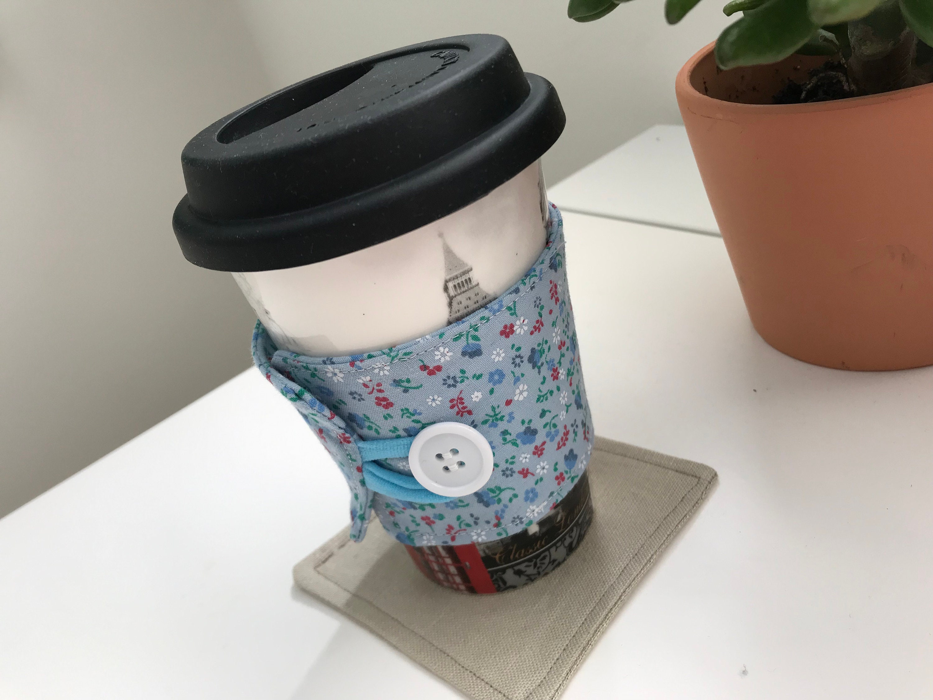 Coffee Cozy Reusable Coffee Cup Sleeve Blue Floral | Etsy