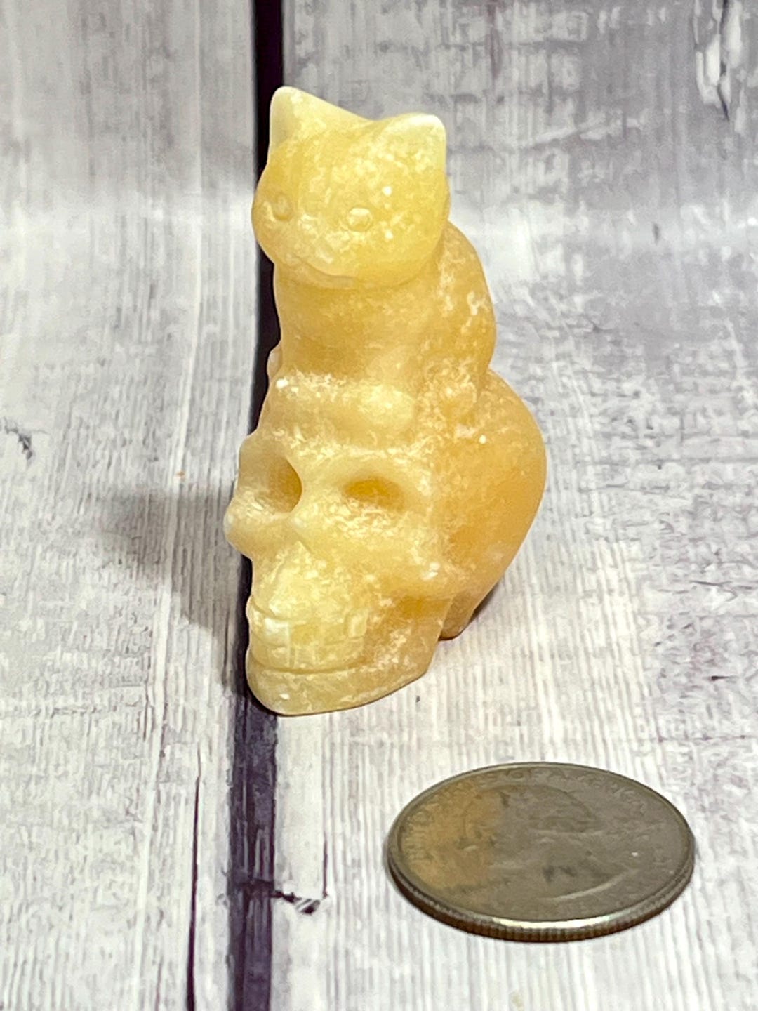 Cat on Skull Crystal Carving - Orange Calcite, Carving for Protection ...