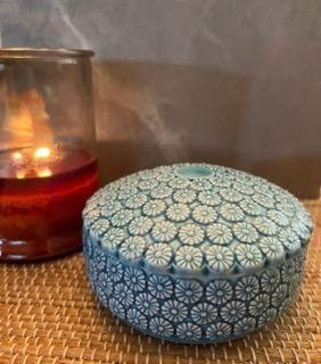 Vintage Blue Daisy Lidded Trinket Dish - Etsy