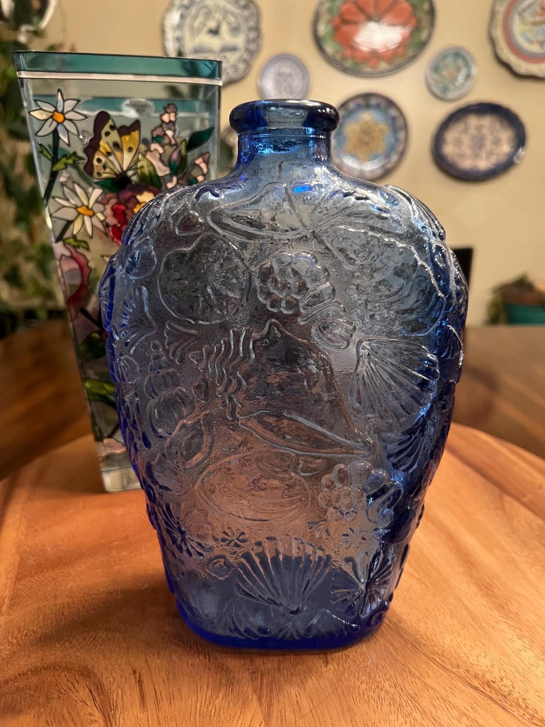Libbey Cobalt Blue Shell Bottle - Etsy