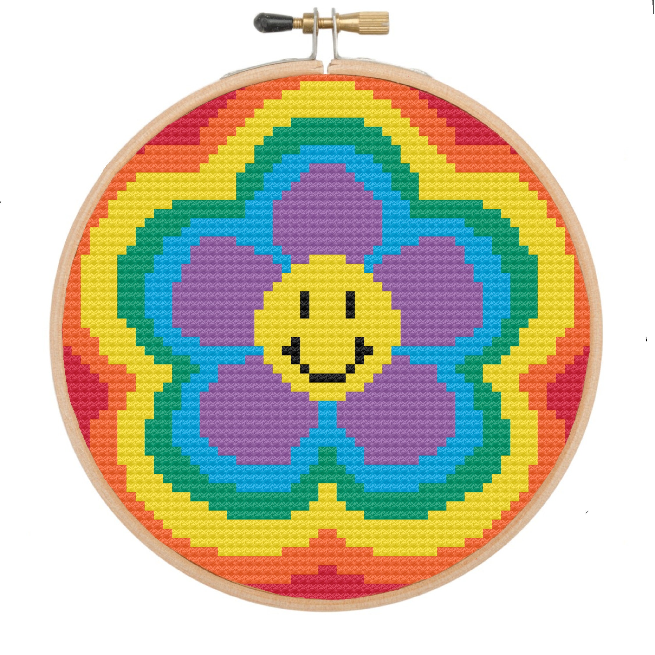 Groovy Flower Cross Stitch Pattern PDF Smiley Flower Cross | Etsy