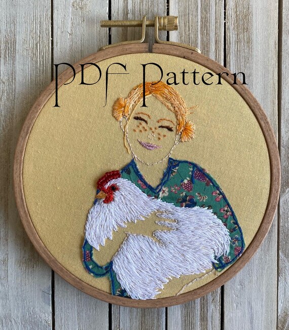 Crazy Chicken Lady PDF Embroidery Pattern ONLY Embroidery Art - Etsy