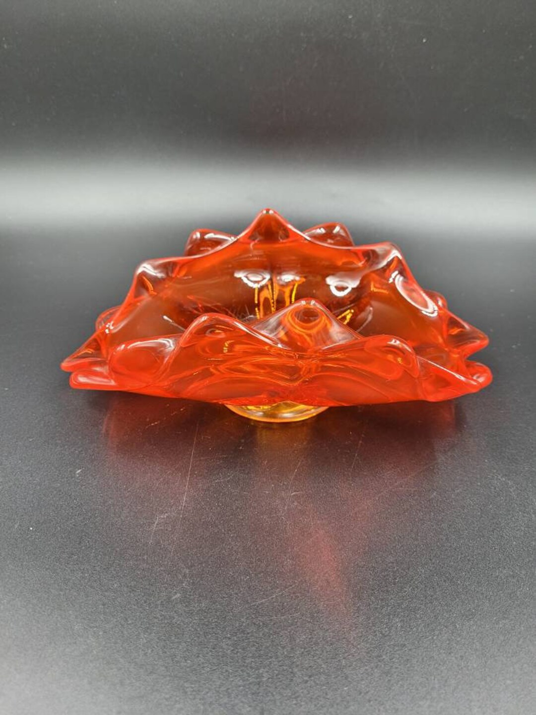 Vintage Viking Persimmon Orange Glass Double Crimped Folded Footed ...