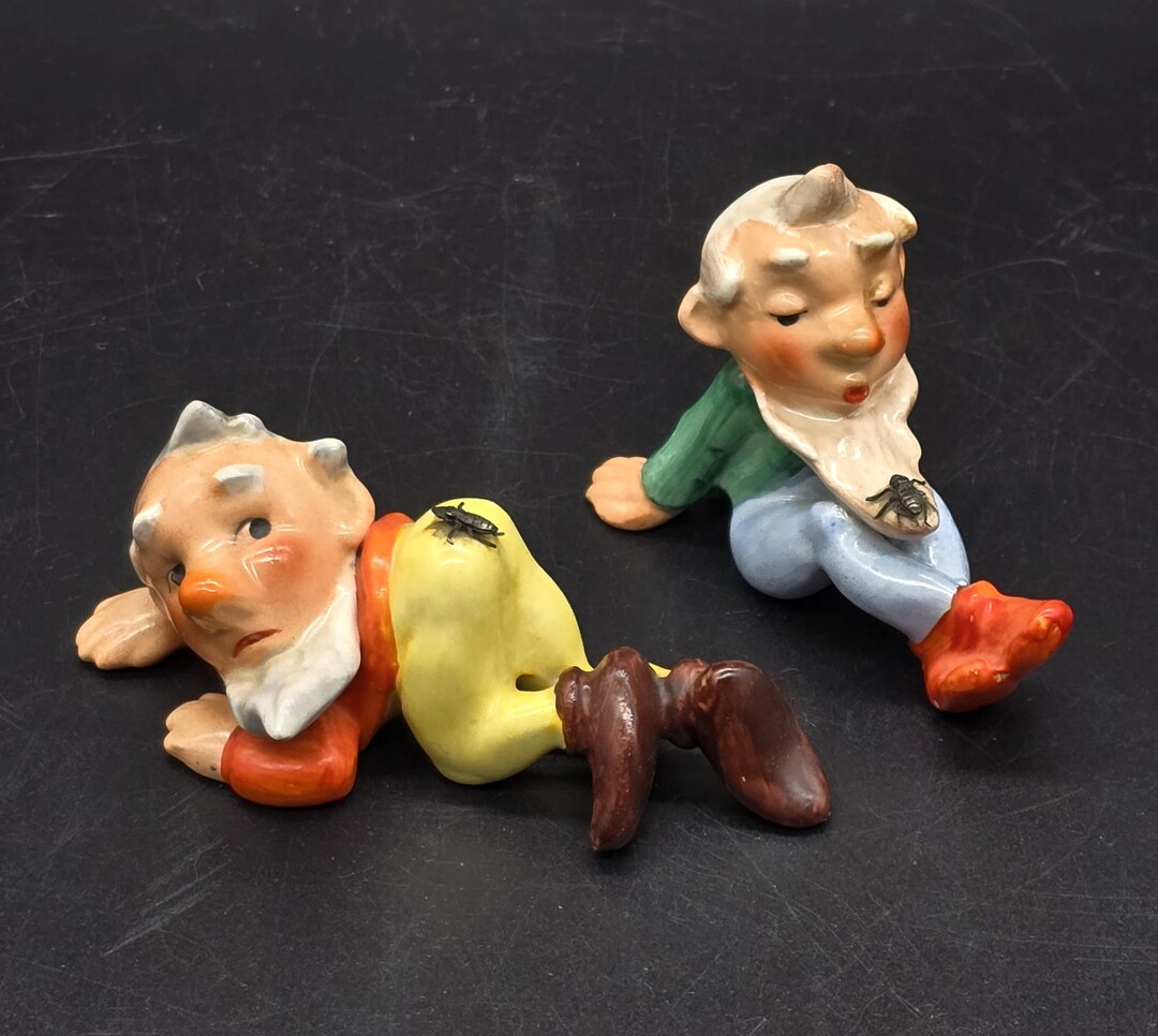 Vintage German Good Luck Gnomes Pixies Figurines With Insects Bug Fly ...