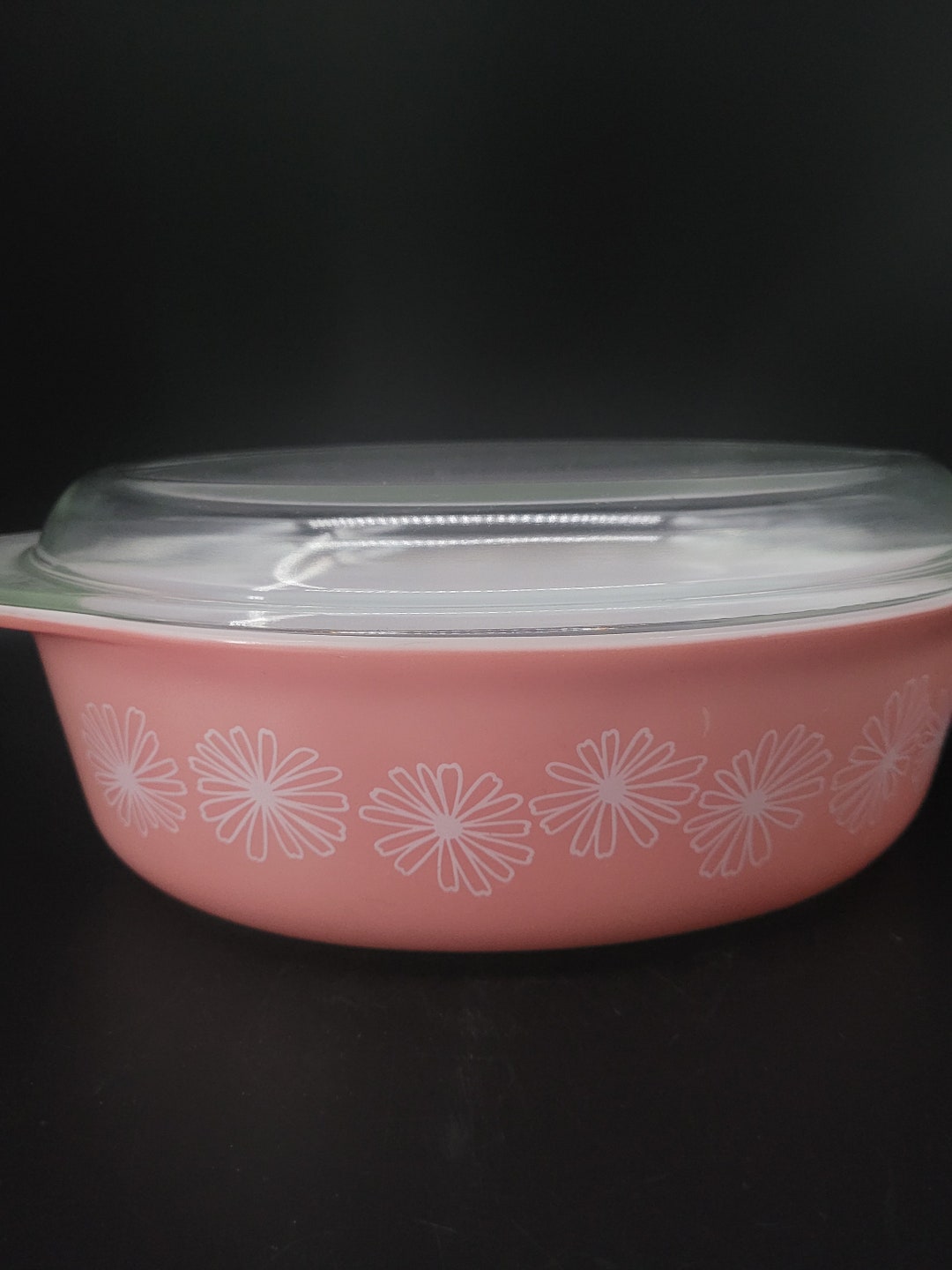 Vintage Pyrex Pink Daisy 045 Oval Casserole Dish With Lid 2.5 Quart ...