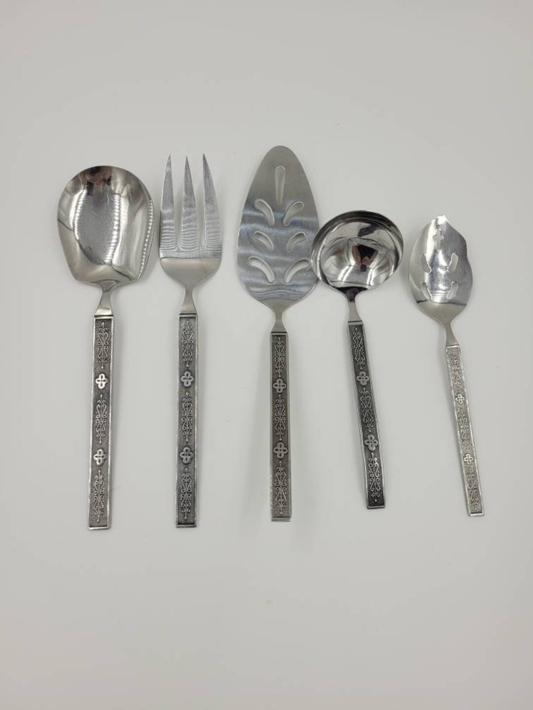 Vintage Set of 5 Serving Pieces Nasco Stainless Flatware Greta Pattern ...