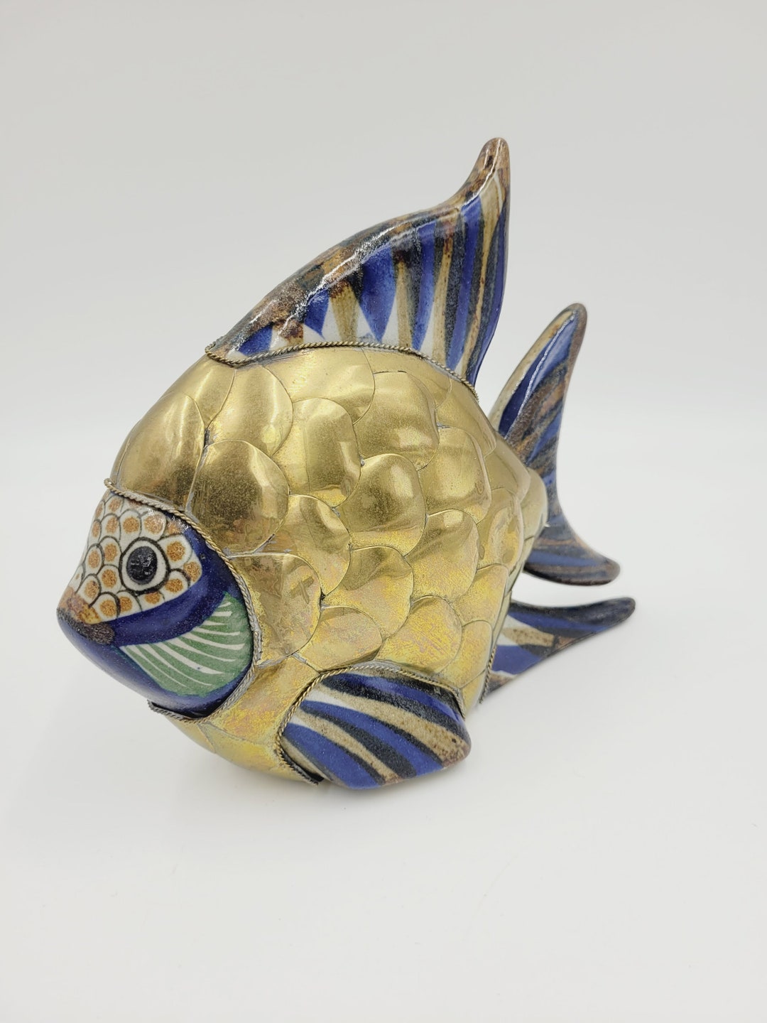 Vintage Tonala Mexican Folk Art Pottery and Armored Brass Angel Fish ... Vintage Tonala Mexican Folk Art Pottery and Armored Brass Angel Fish ...