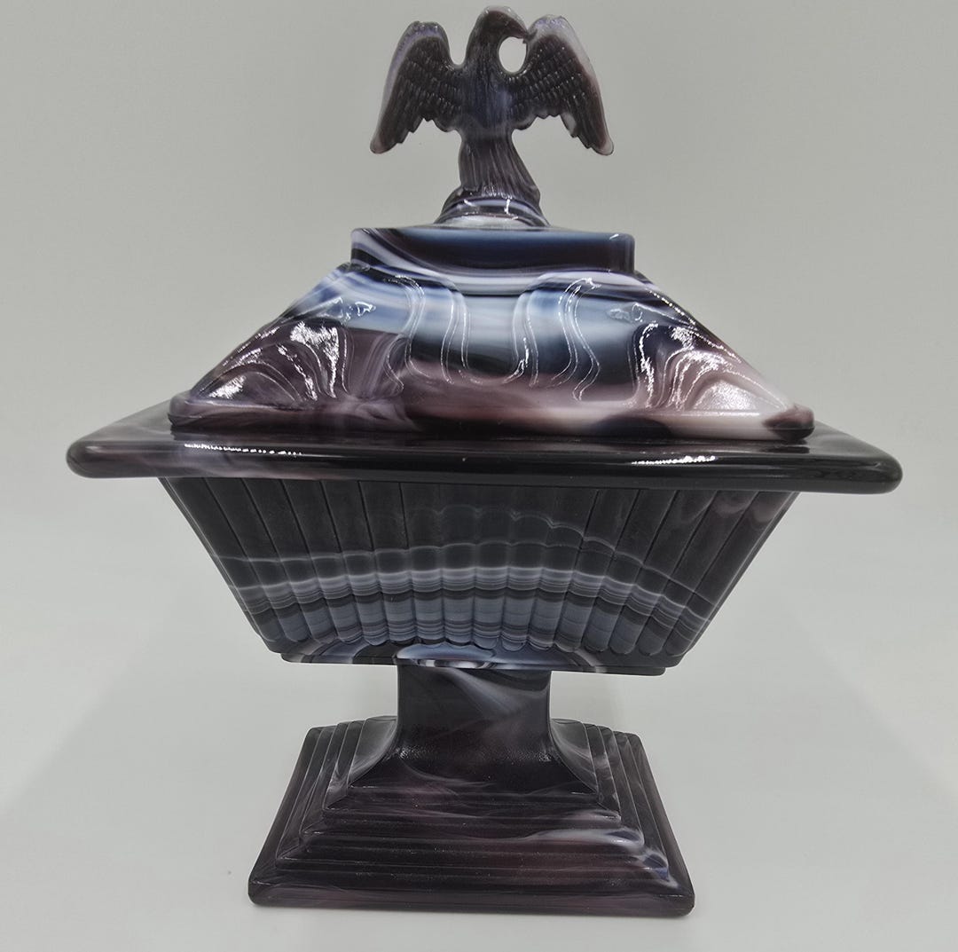 Vintage Imperial Glass Purple Slag Glass Lidded Cover Candy Dish Eagle ...