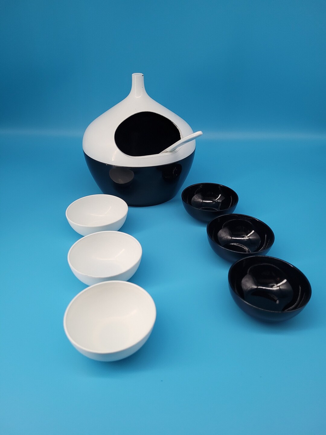 Vintage Mid Century Modern Nut Serving Set Black White 8pc Set Japan ...