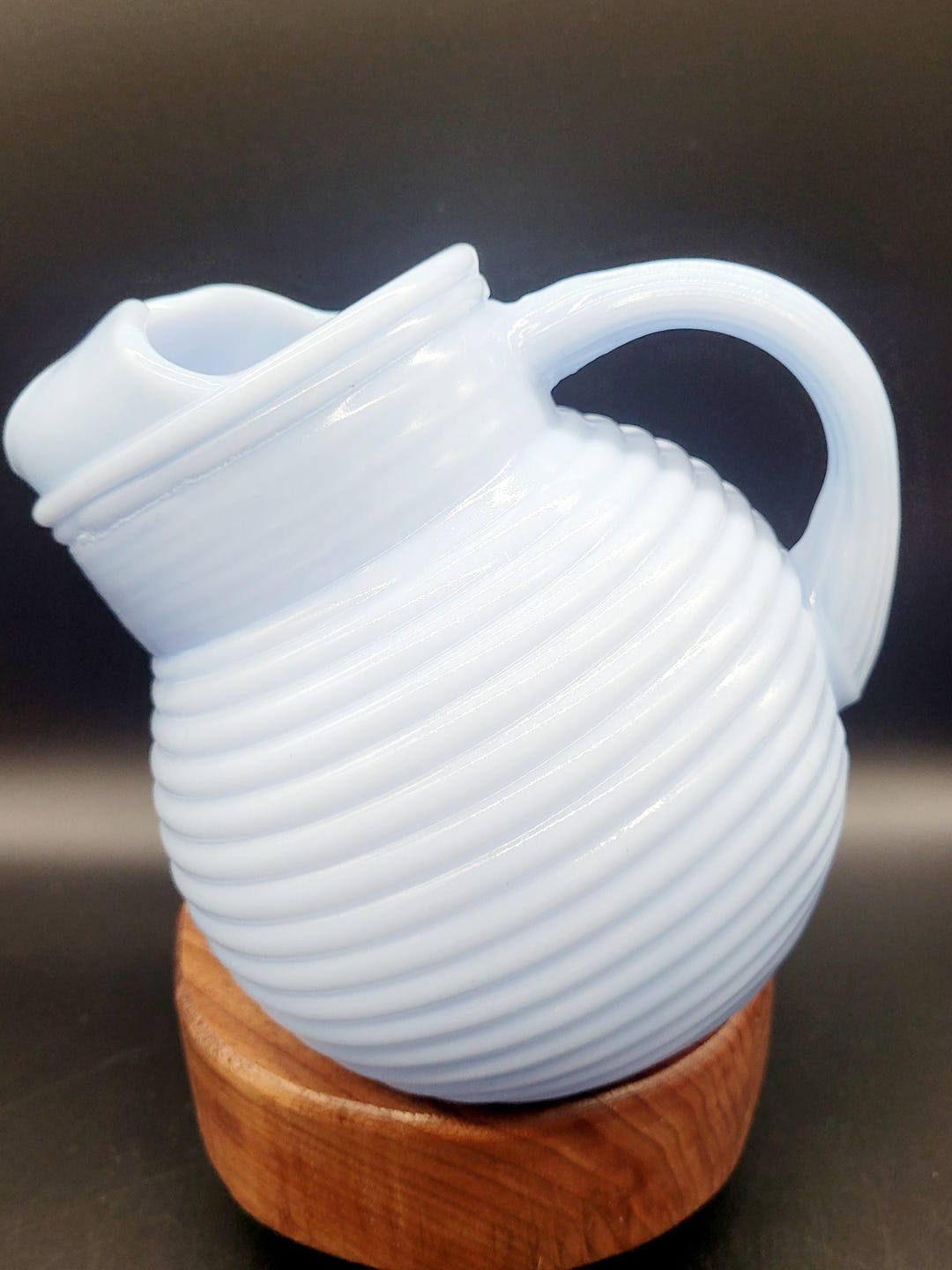 Vintage Delphite Blue Glass Ball Tilt Pitcher Opaque Art Deco Retro ...