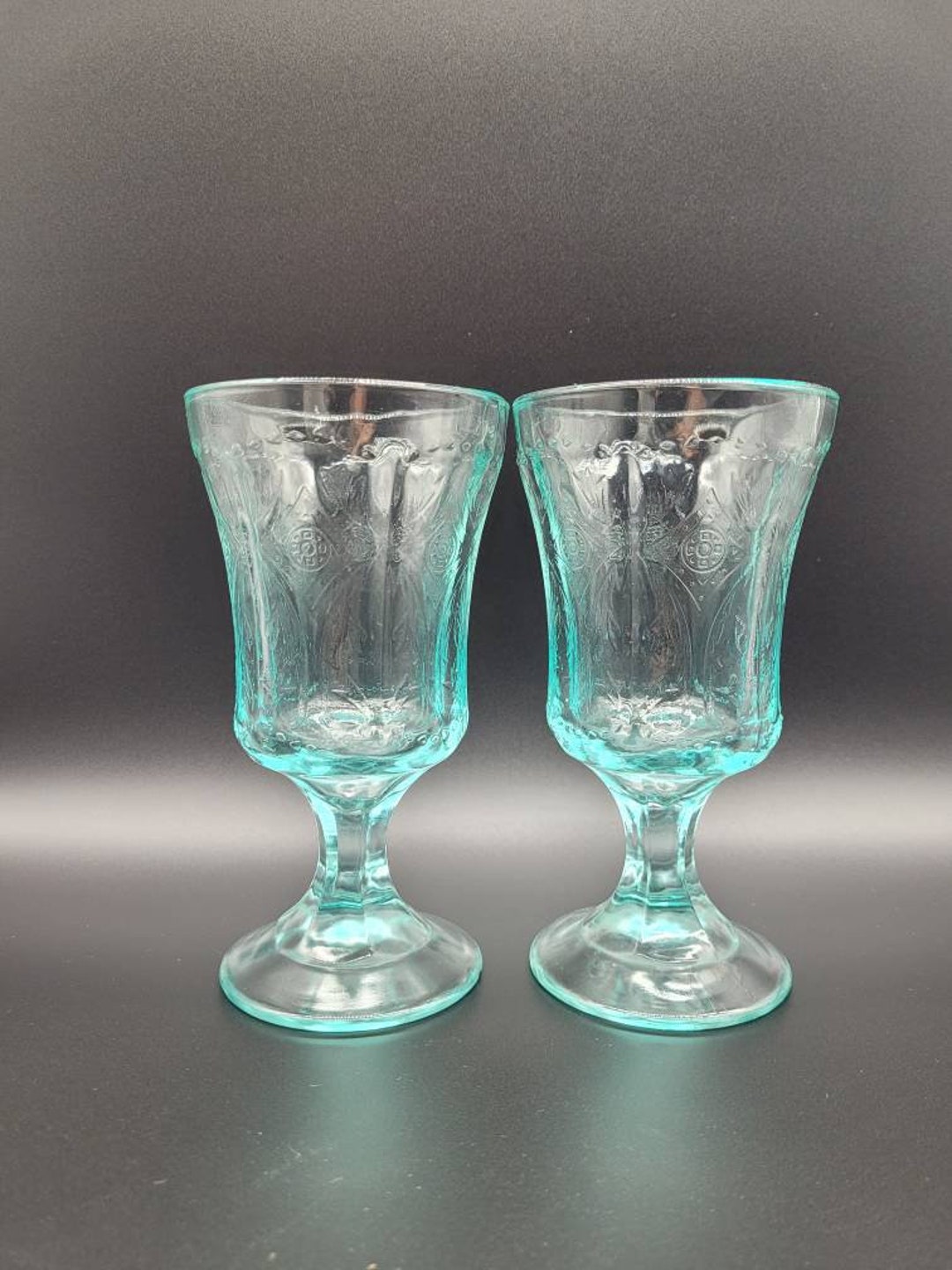 Vintage Set Of 2 Federal Indiana Glass Teal Blue Recollection Glass