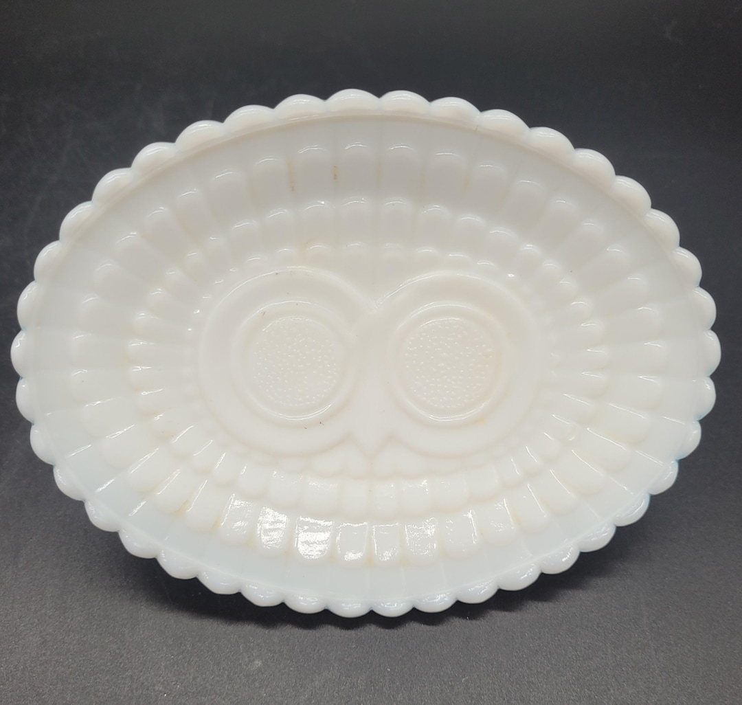 Vintage Avon Owl Milk Glass Pedestal Soap Dish Trinket Dish Collectible ...