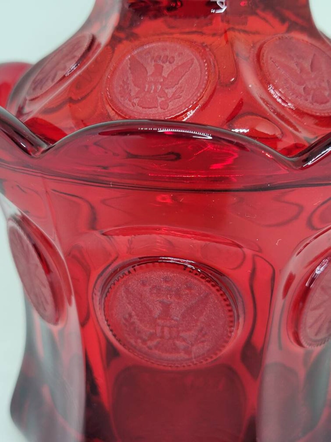 Vintage Fostoria Red Coin Dot Glass Lidded Candy Dish Sugar Bowl ...