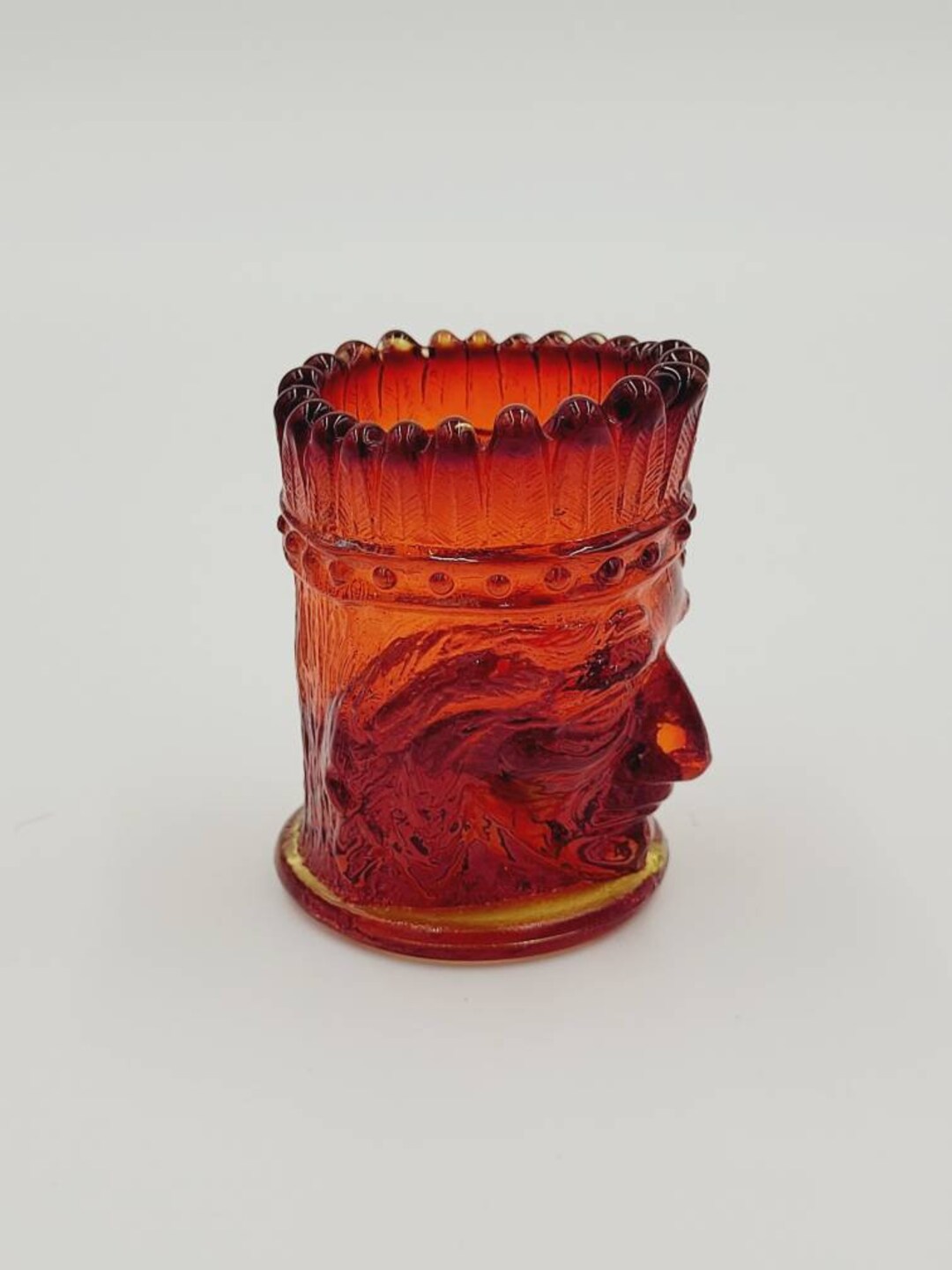 Vintage Amberina Chiefs Head Toothpick Holder Joe St. Clair Glows Under ...
