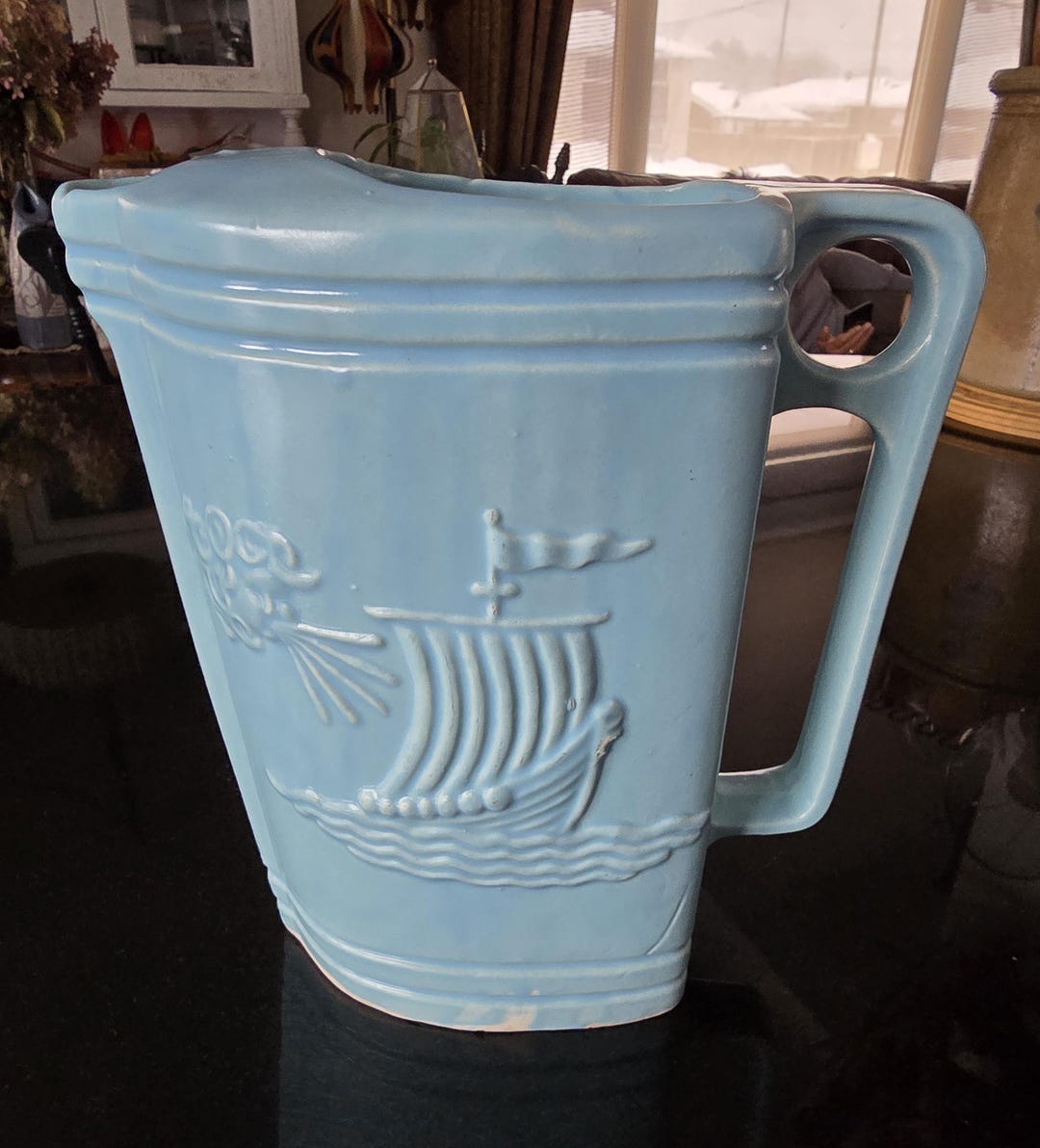 Vintage Robinson Ransbottom Pitcher Vase Embossed Greek Mythology ...