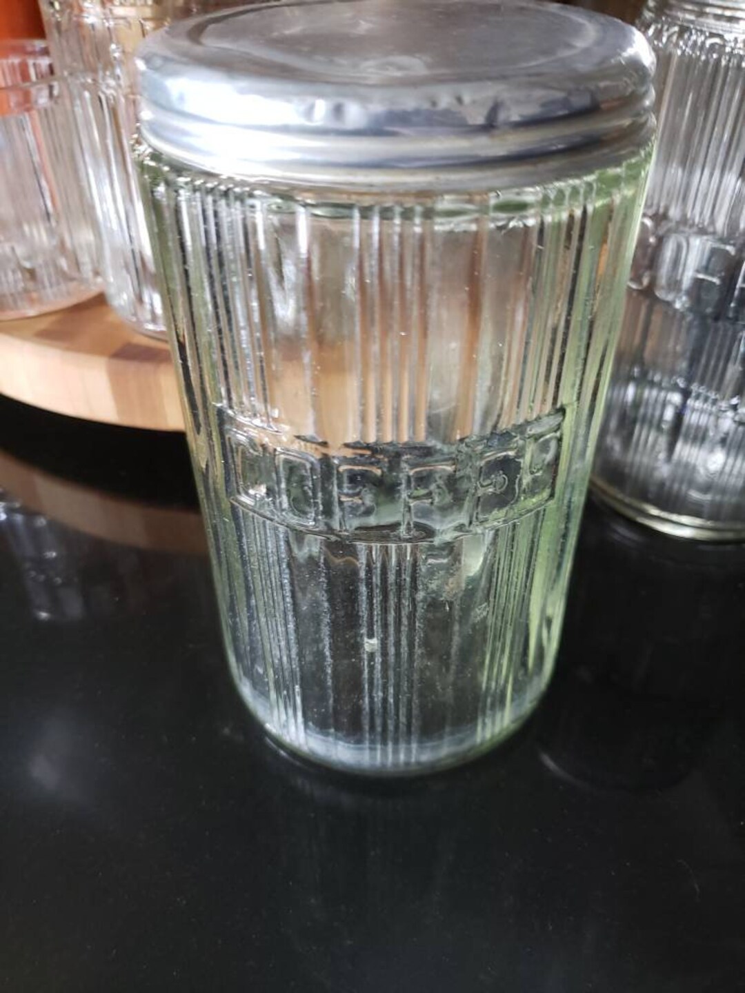Vintage Ribbed Embossed Light Green Coffee Hoosier Canister Jar With ...