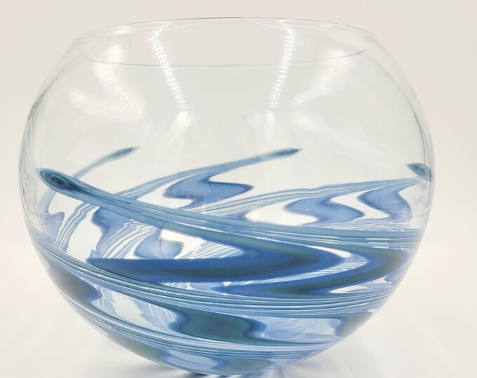 Vintage Patrick Stanley Art Glass Fish Bowl Blue Green Swirl Vase ...